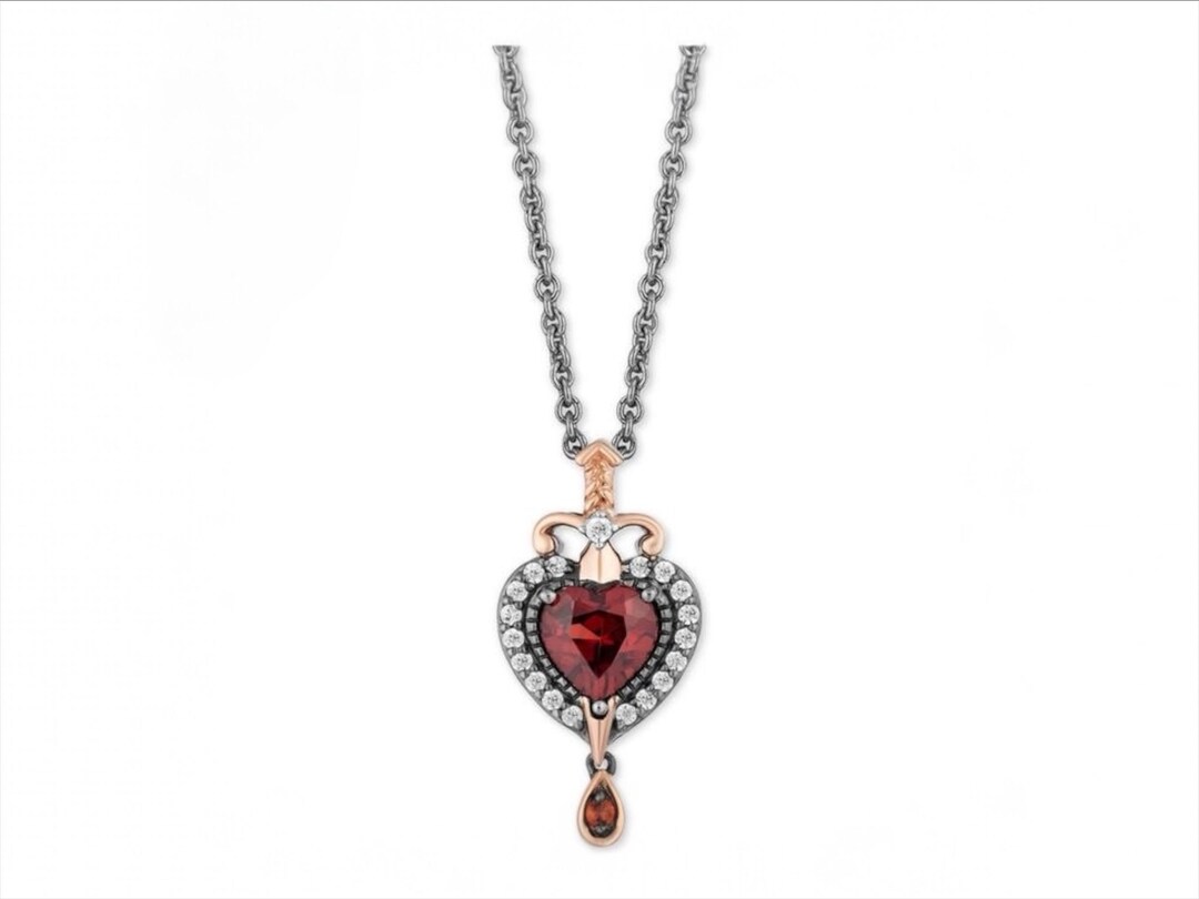 Enchanted Evil Queen Pendant Red Garnet Heart Diamond Black Rhodium ...