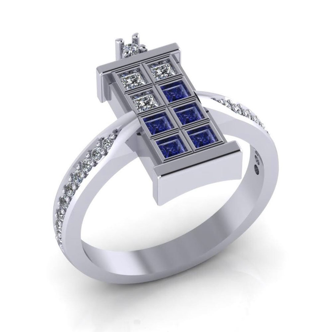 1.00tcw Doctor Who Inspired Tardis Blue Sapphire & White Princess Cut ...