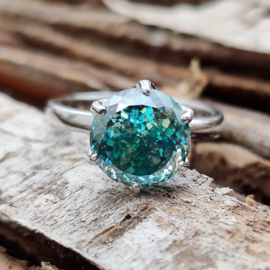 2.8 Carat Cyan Blue Portuguese Cut Moissanite Diamond Engagement Ring ...