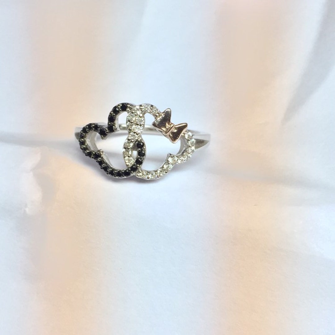 Mickey & Minnie Mouse CZ Diamond Ring: Sterling Silver Rose Gold - Etsy