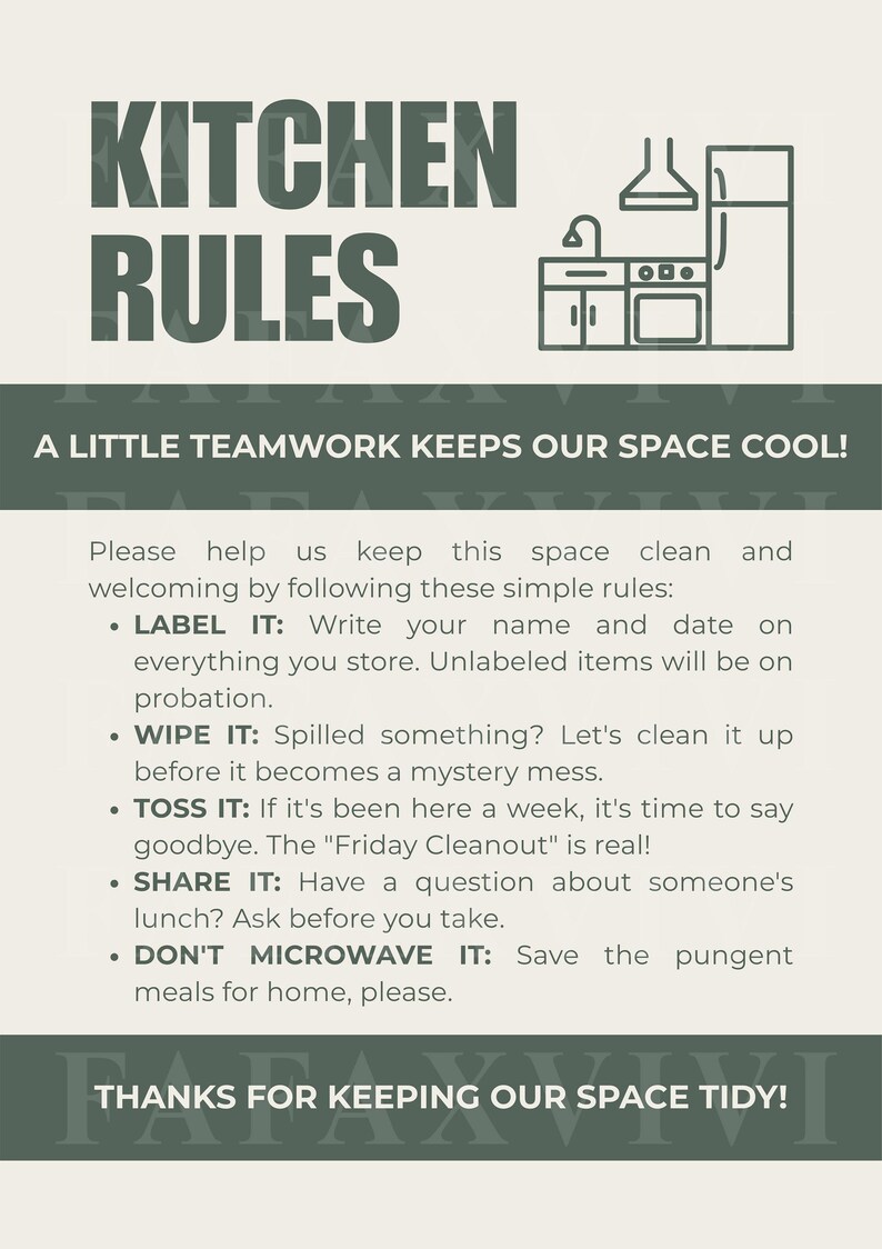Kitchen Rules Sign: Modern Shared Pantry Poster (printable Download) - Etsy