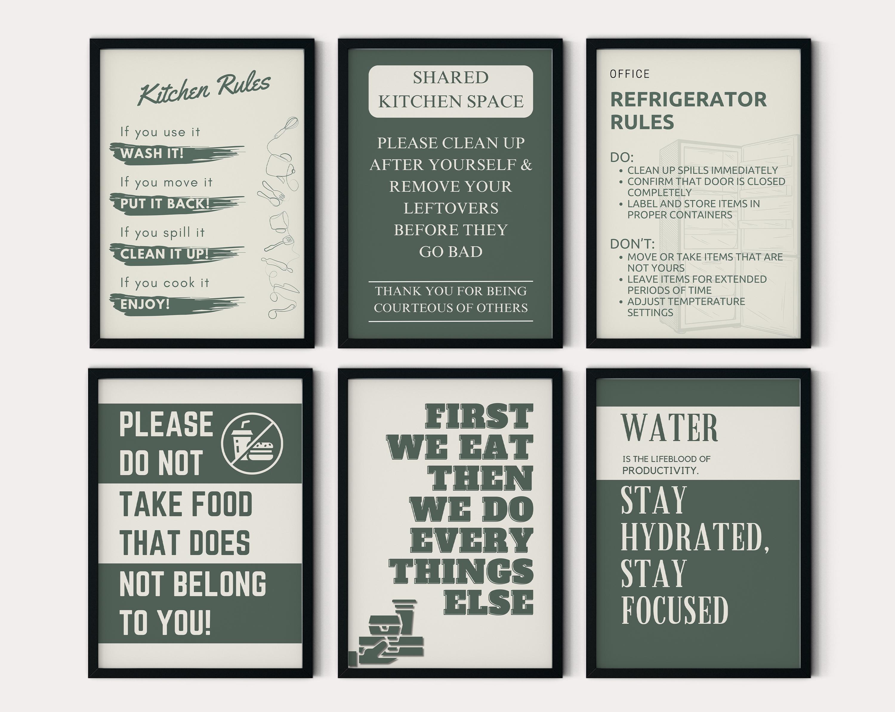 Office Kitchen Rules Posters: Workplace Breakroom Decor (digital ...