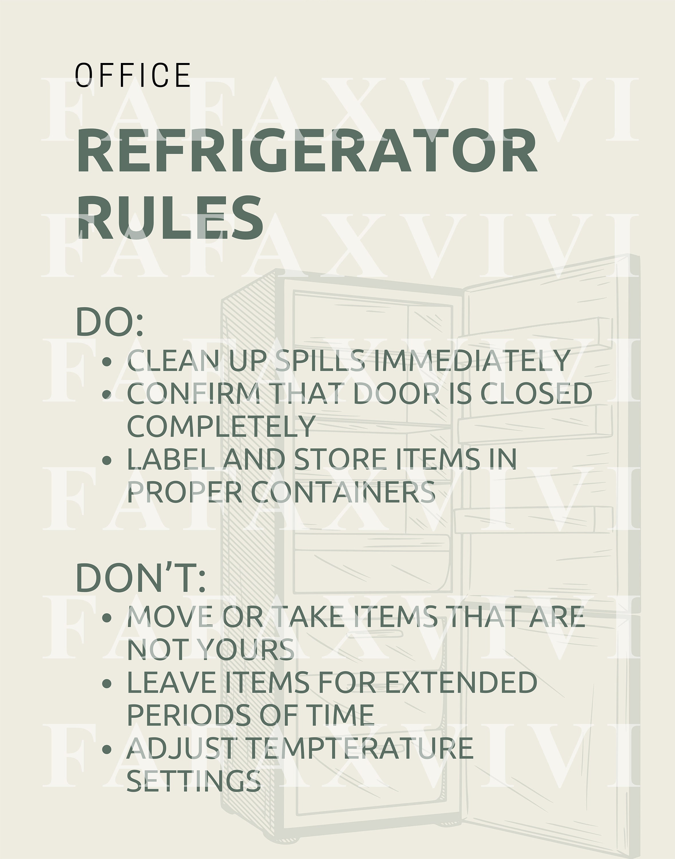 Office Refrigerator Rules Poster - Keep Your Shared Space Tidy ...
