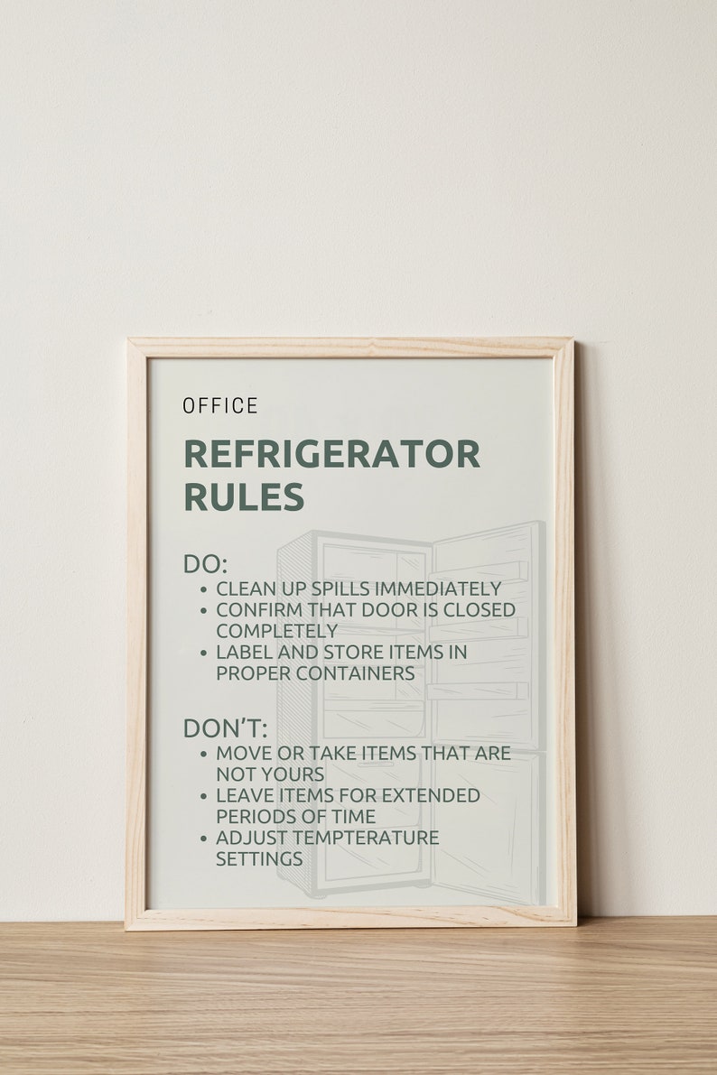 Office Refrigerator Rules Poster - Keep Your Shared Space Tidy ...