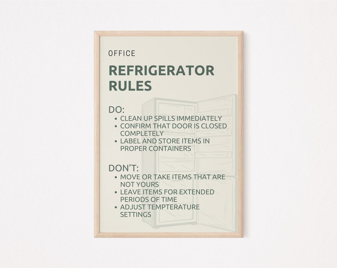 Office Fridge Rules Sign - Shared Kitchen Etiquette Poster - Break Room ...