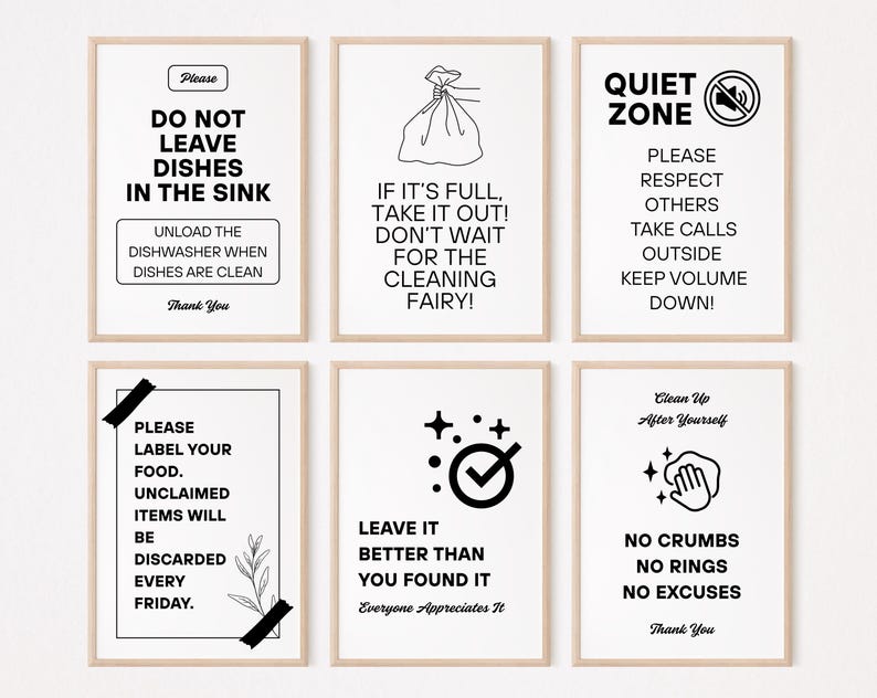 Office Kitchen Rules Poster Set: Professional Cleaning Signs (digital ...