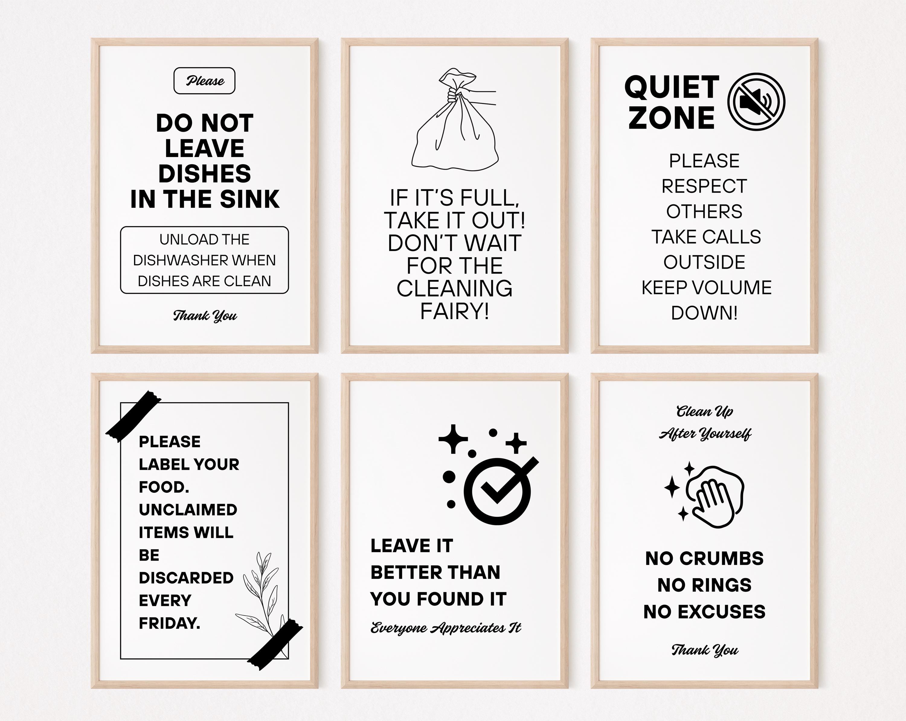 Office Kitchen Rules Poster Set: Professional Cleaning Signs (digital ...