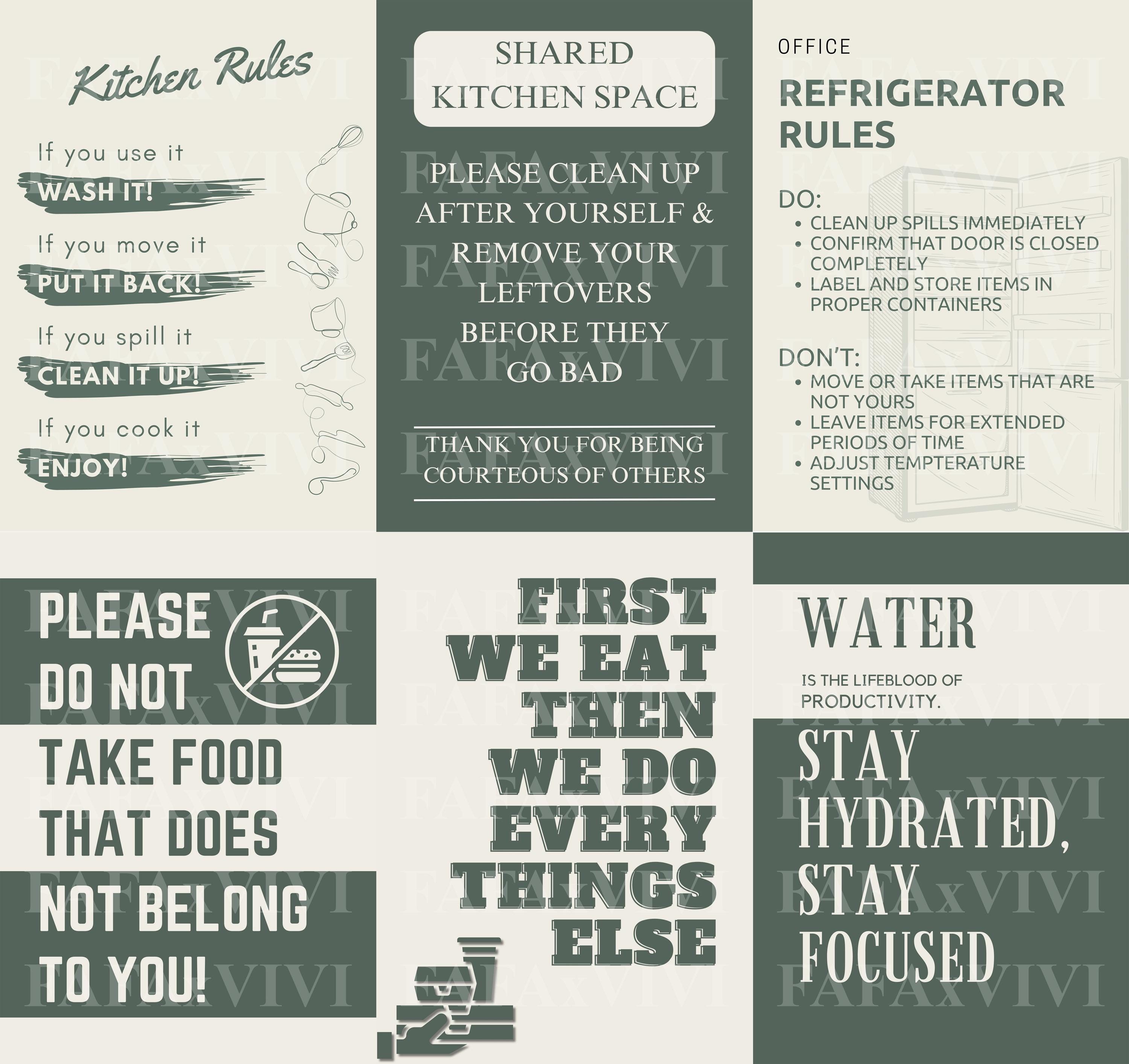 Office Kitchen Rules Posters: Workplace Breakroom Decor (digital ...