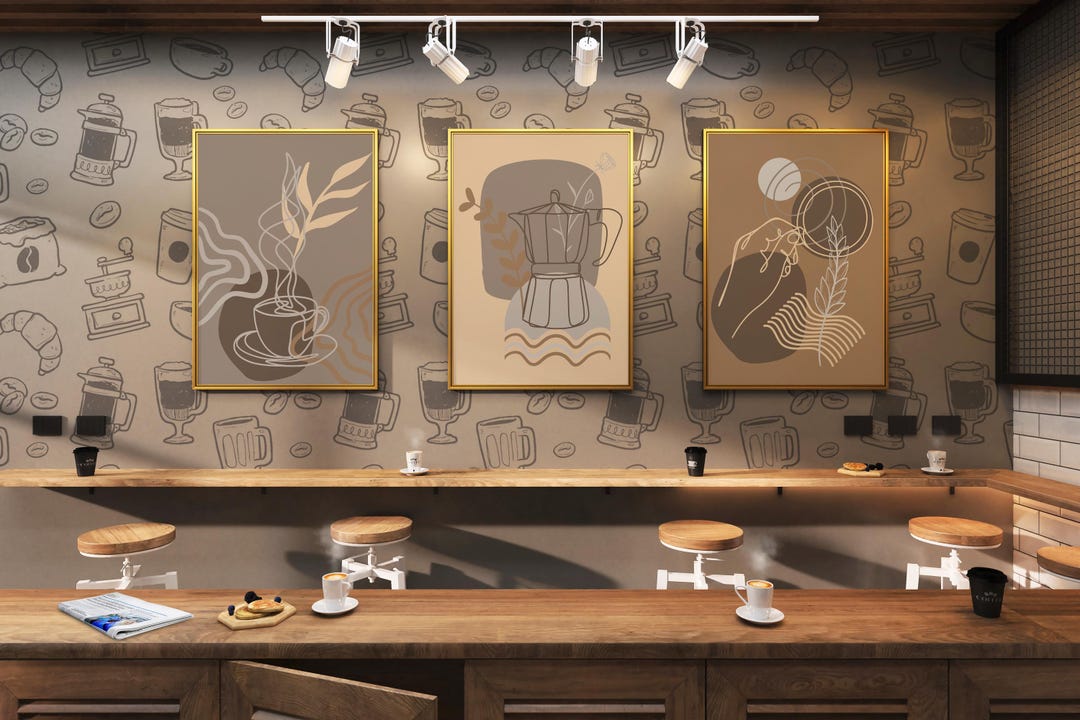 Minimalist Coffee Art Prints One Line Art Coffee Decor Set Elegant ...