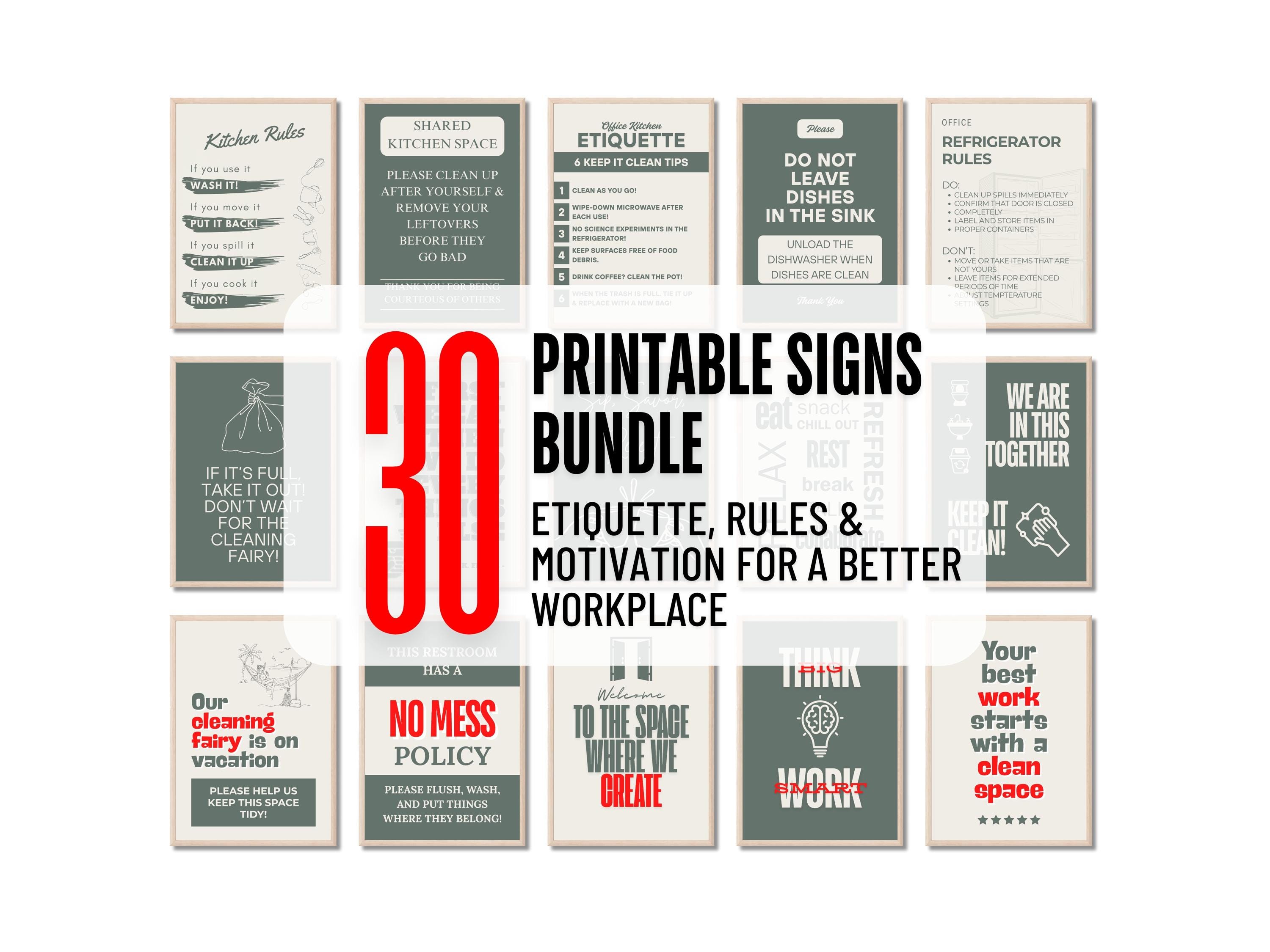 Office Etiquette Signs Bundle: Modern Workplace Posters (digital ...
