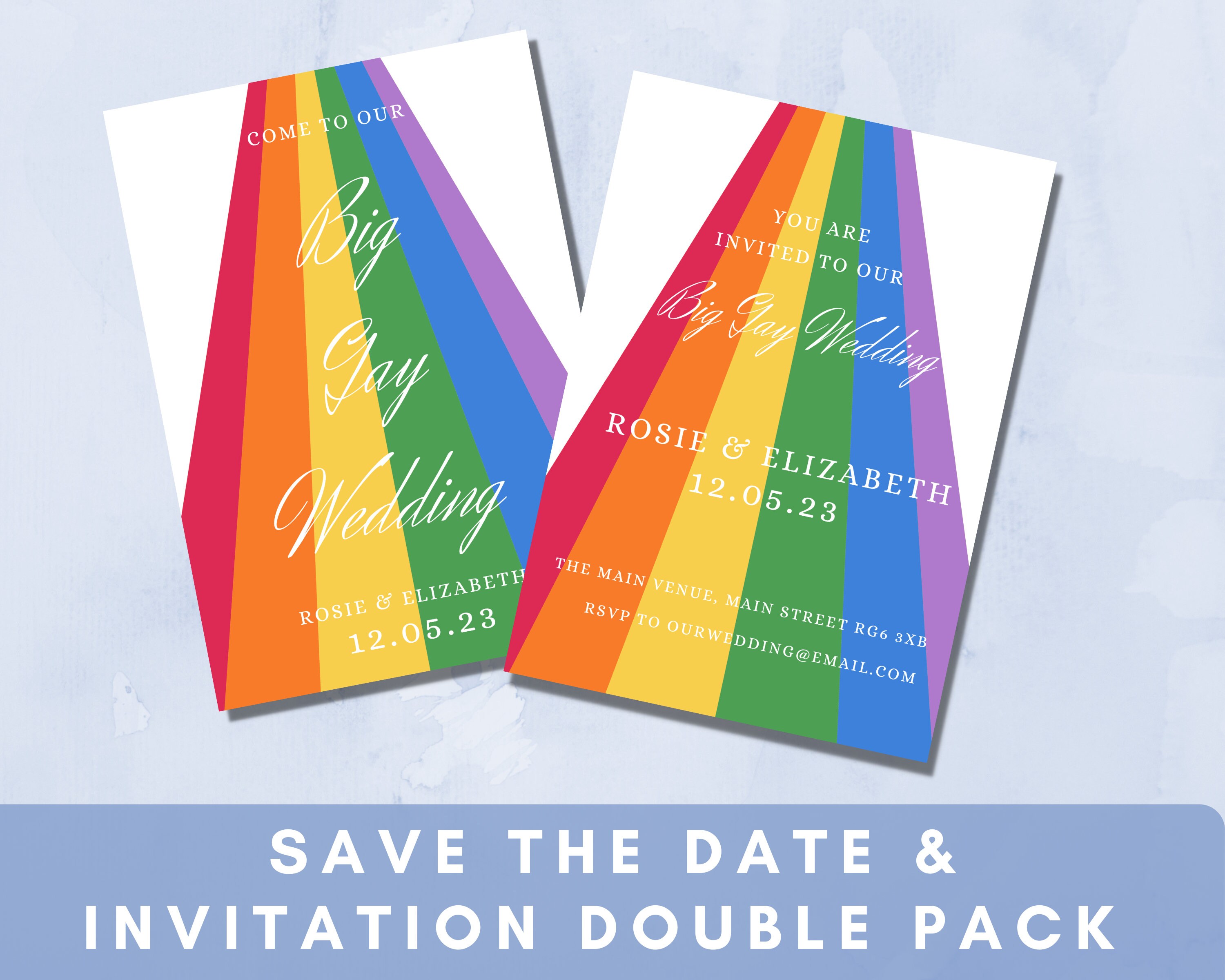 Editable Gay Rainbow Wedding Invitation Save The Date Bundle Etsy