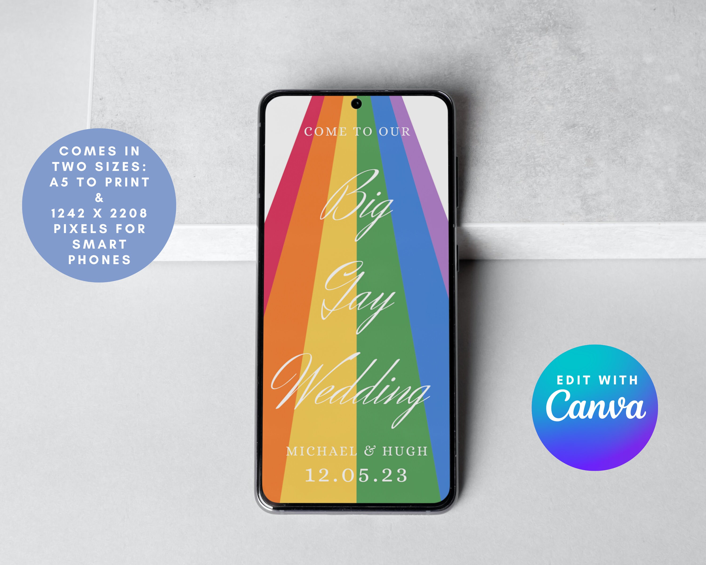Editable Gay Rainbow Wedding Invitation Save The Date Bundle Etsy
