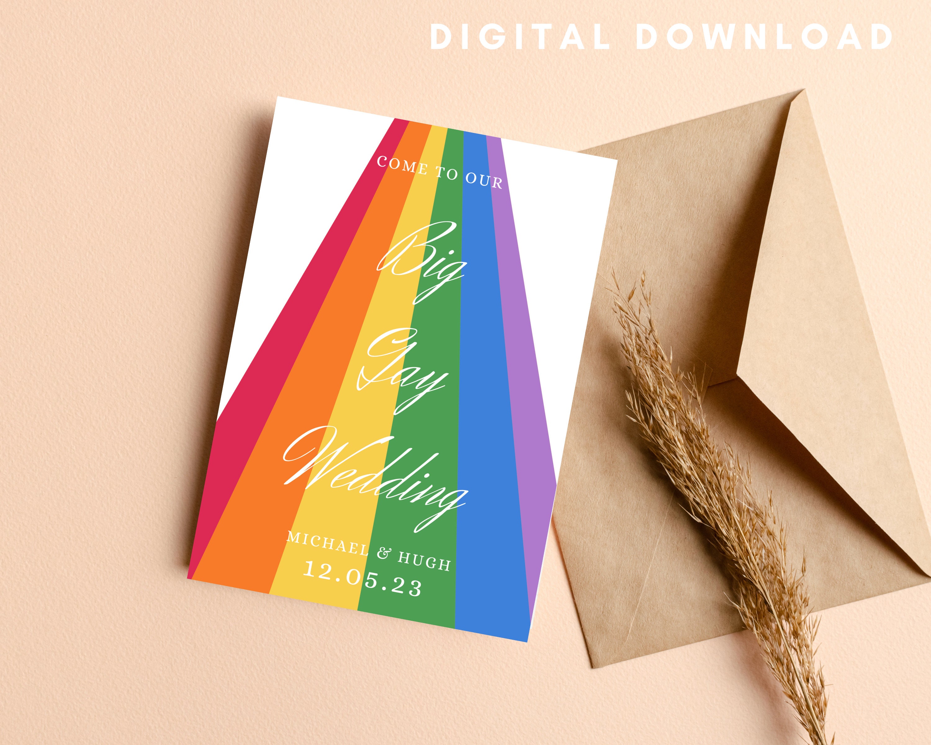 Editable Gay Rainbow Wedding Invitation Save the Date Bundle - Etsy