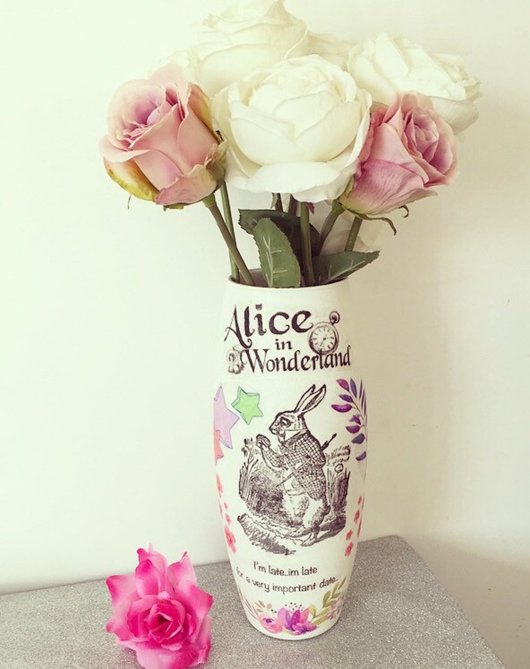 Alice in Wonderland White Rabbit Floral Flower Vase - Etsy