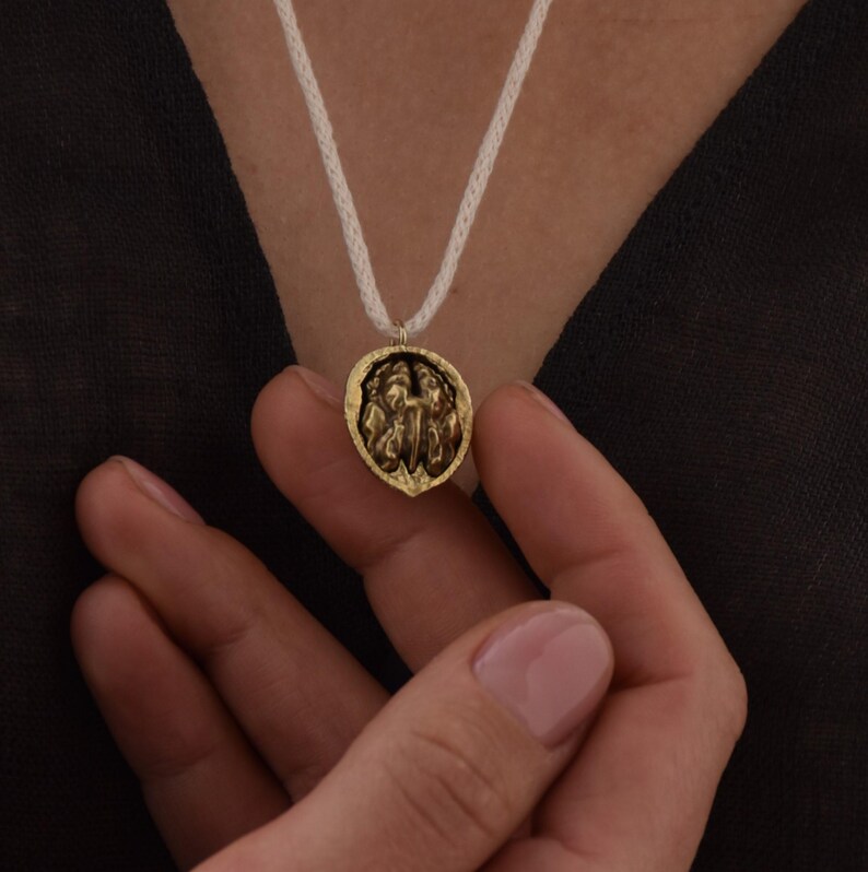Big Brass Nut, Big Brass Pendant, Walnut Pendant, Walnut Jewelry, Gift ...