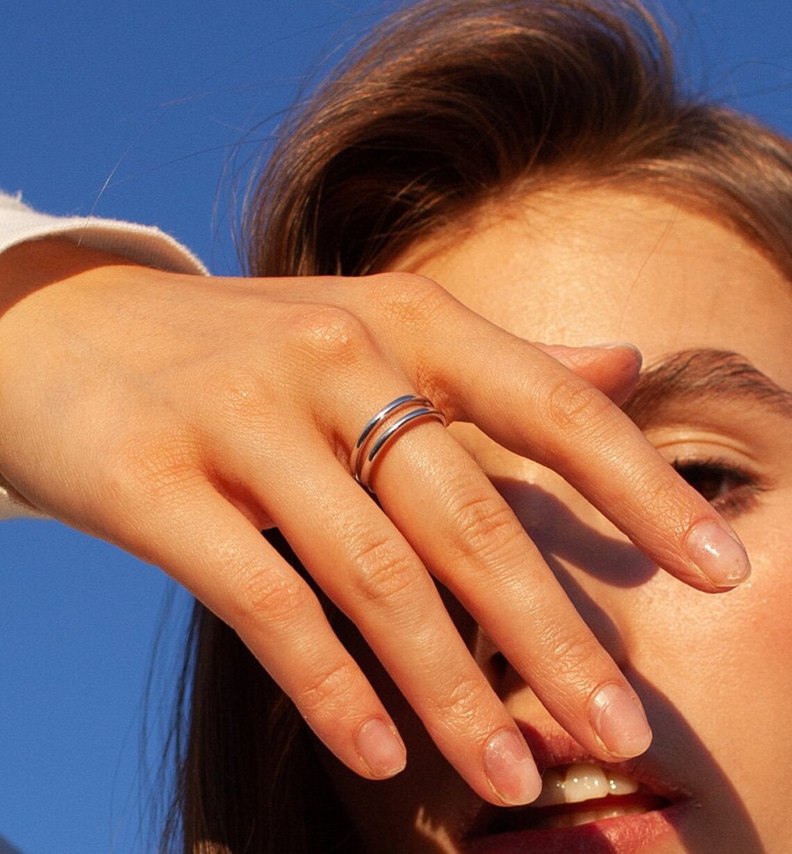 Two Lines Ring Silver Ring With Lines Silver Strips | Etsy