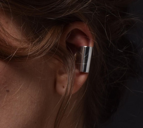 Wide Silver Cuff Glowy Ear Cuff Trendy Ear Cuff Silver Helix No Piercing Earrings Long Tube Ear Cuffs Cuff for Her Cuff for Him Etsy