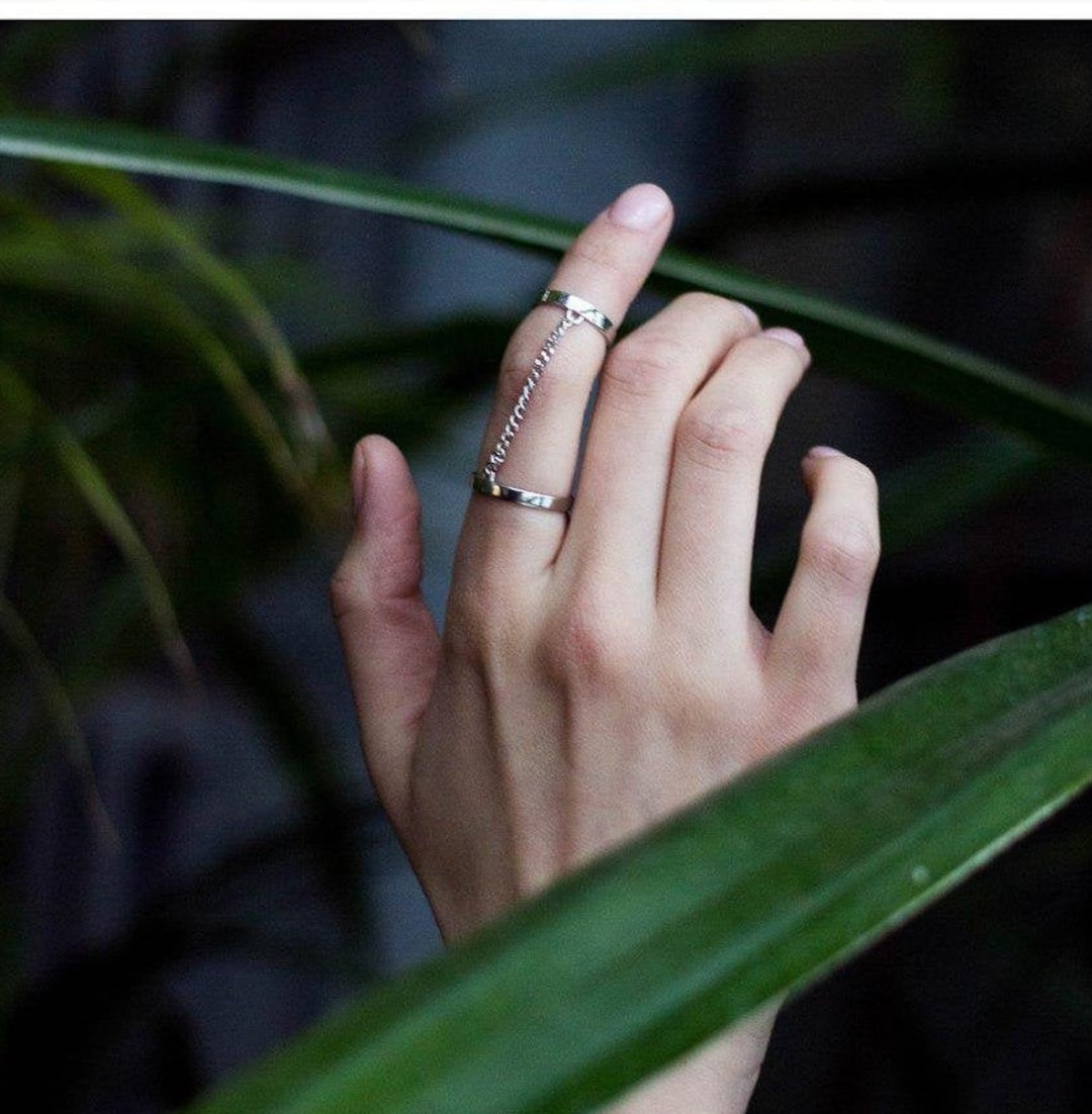 Chain Linked Double Ring, Double Finger Ring, Chain Ring, Thin Ring ...