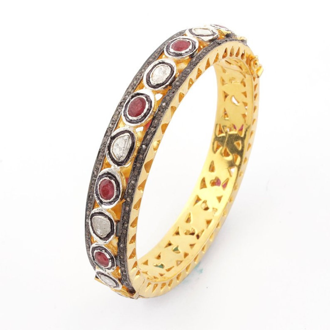 Polki Diamond Bangle, Beautiful Wedding Bangle, Rose Cut Diamond Polki ...