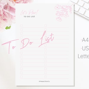 To Do List Printable Pretty Blush Pink Check List in A4 and US Letter ...