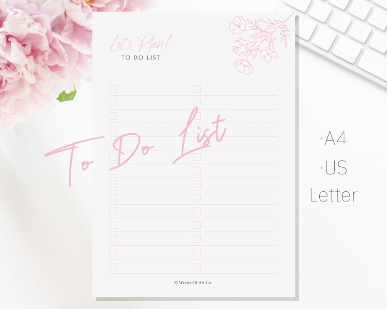To Do List Printable ⎮ Pretty Blush Pink Check List in A4 and US Letter ...