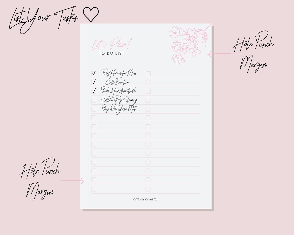 To Do List Printable Pretty Blush Pink Check List in A4 and US Letter ...