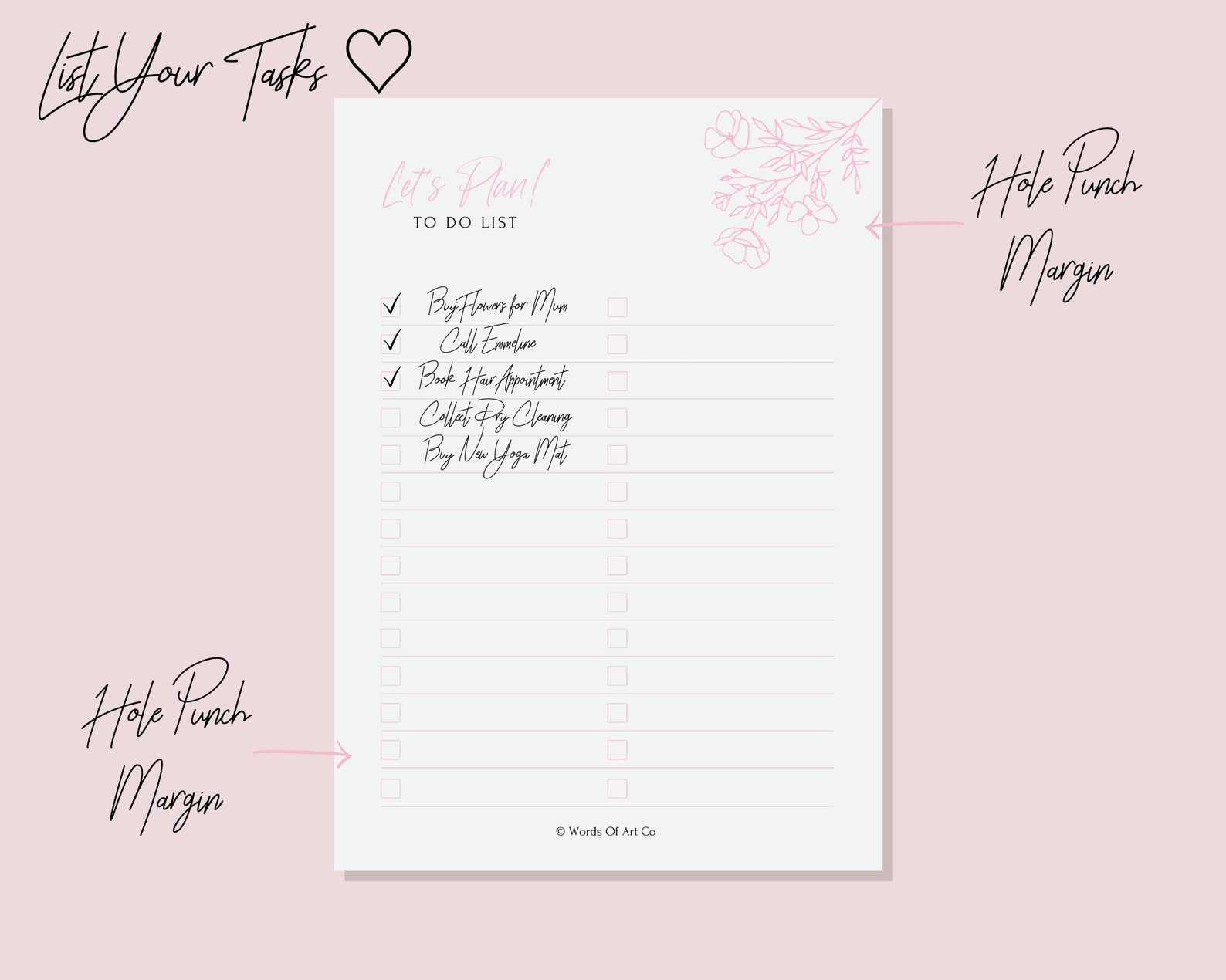 To Do List Printable ⎮ Pretty Blush Pink Check List in A4 and US Letter ...