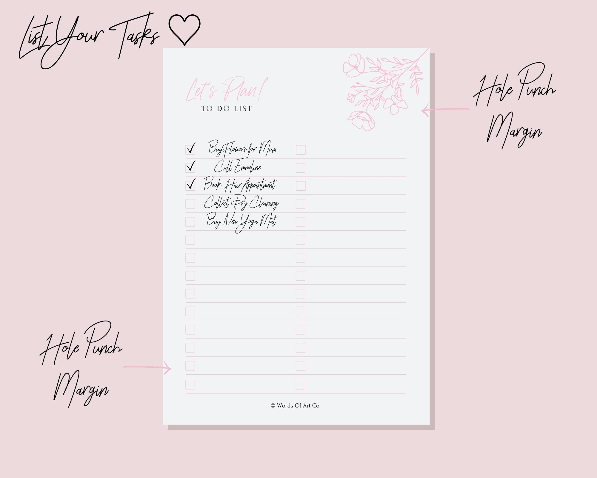 To Do List Printable Pretty Blush Pink Check List in A4 and US Letter ...