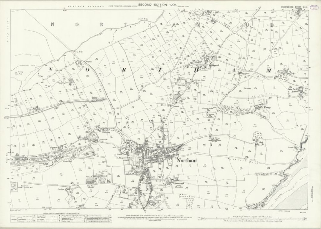 1904 Map of Northam, Devon Devon XII.14 includes: Northam Westleigh 25 ...
