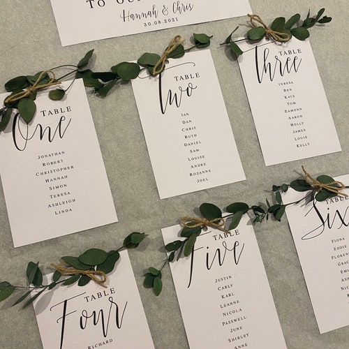 Eucalyptus Calligraphy Wedding Table Plan Seating Plan Chart - Etsy UK