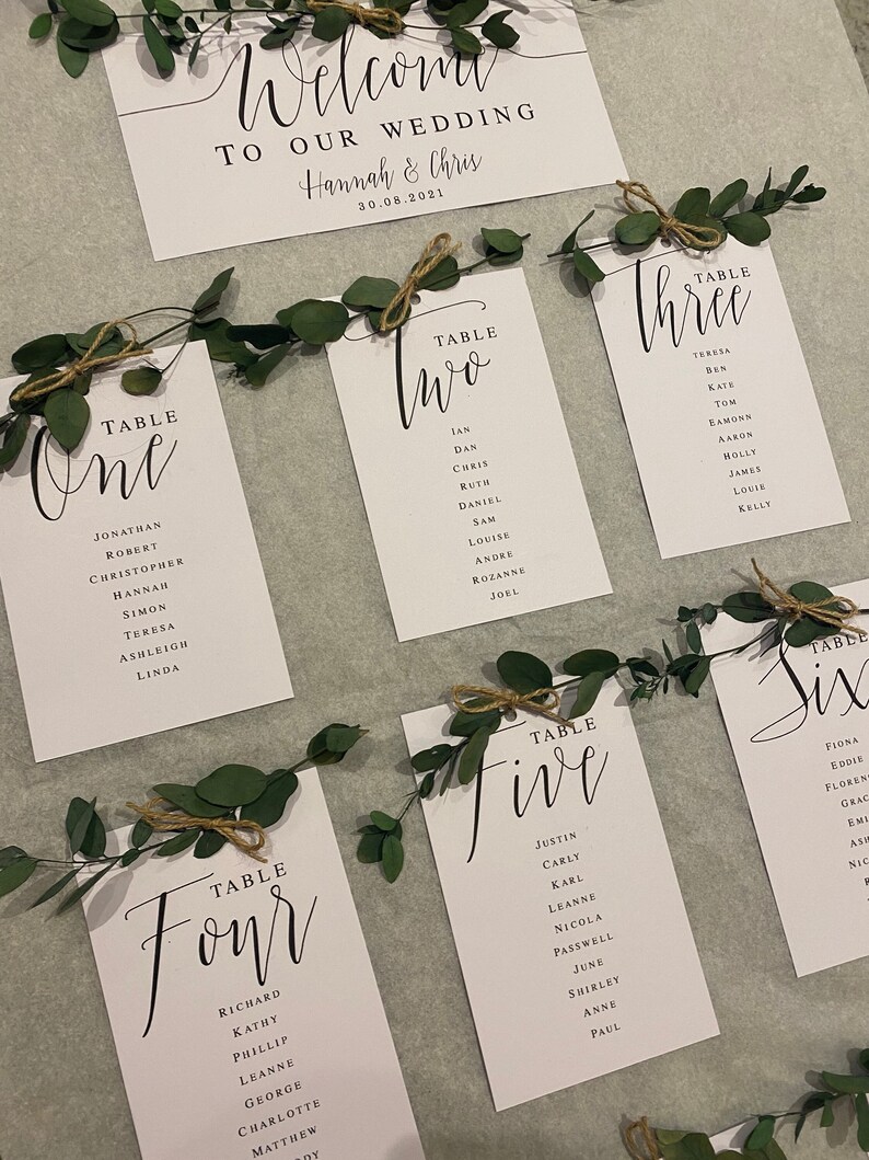 Eucalyptus Calligraphy Wedding Table Plan Seating Plan Chart - Etsy
