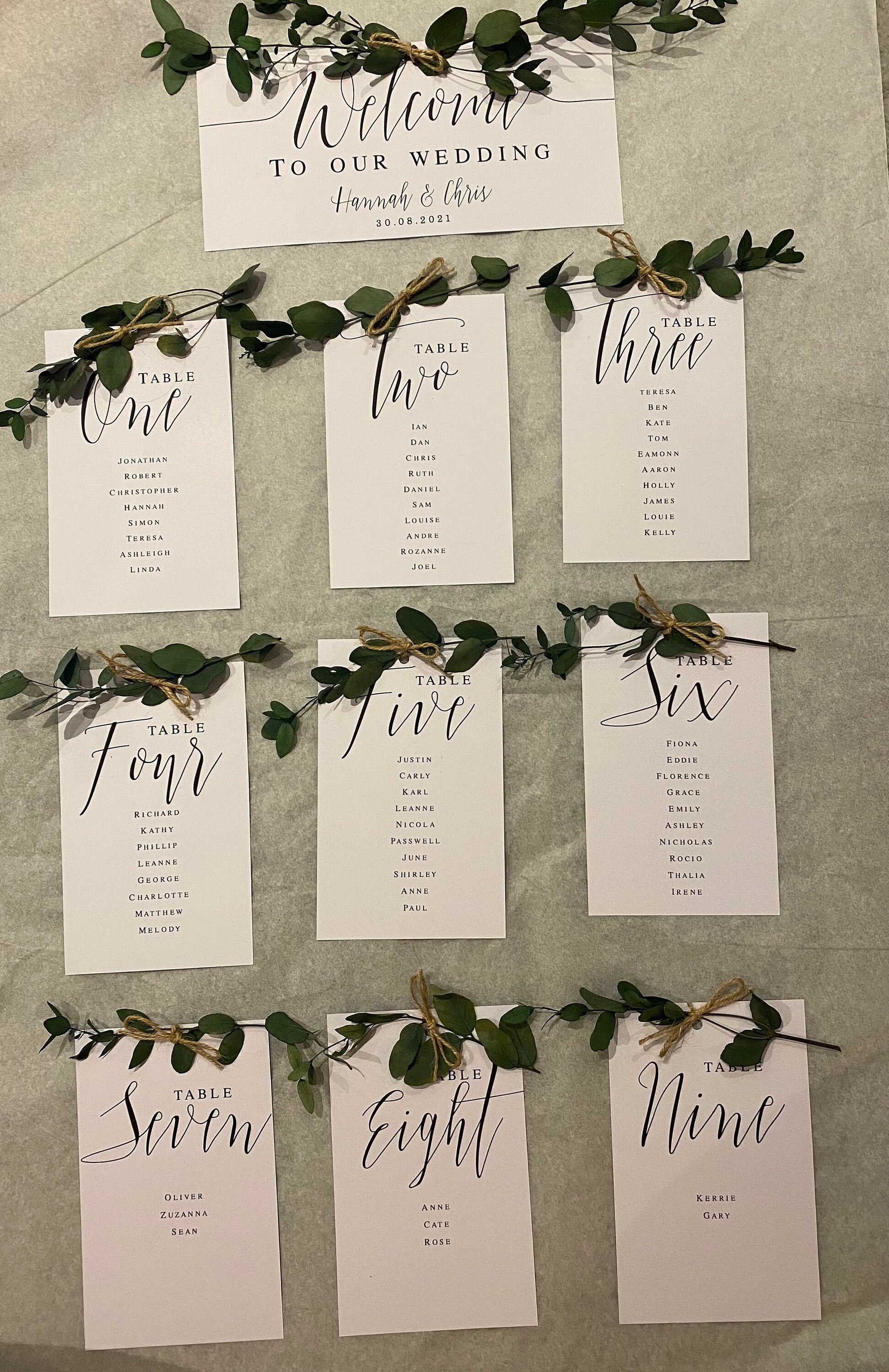 Eucalyptus Calligraphy Wedding Table Plan Seating Plan Chart - Etsy