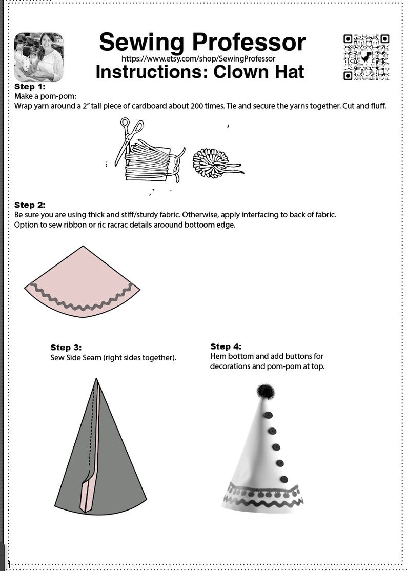 Easy Clown Hat and Ruff Pattern for Teens and Adults - Etsy