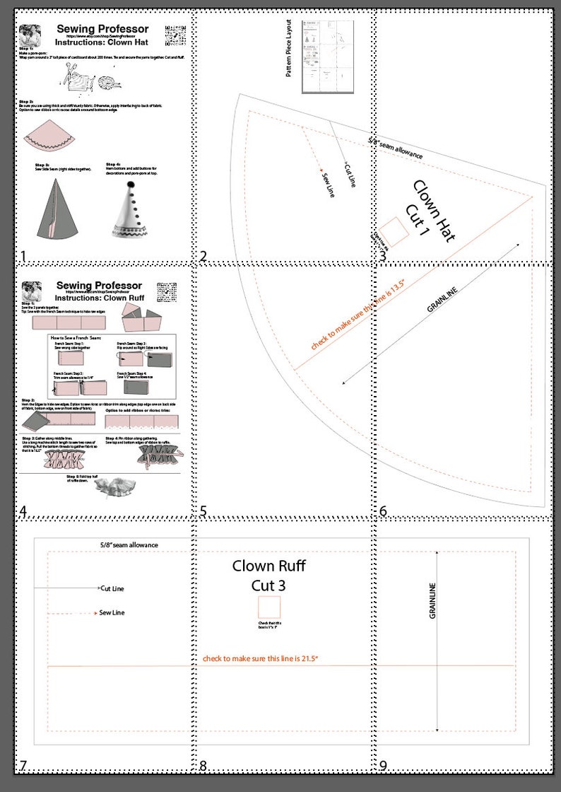 Easy Clown Hat and Ruff Pattern for Teens and Adults - Etsy