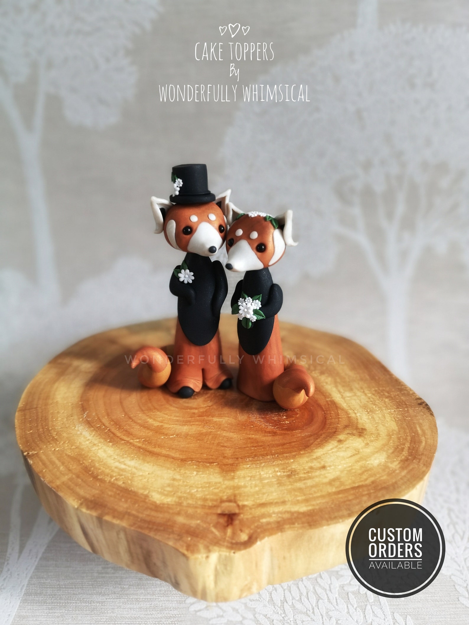 Red Panda Wedding Cake Topper Red Foxes Animal Handmade Clay Bride ...