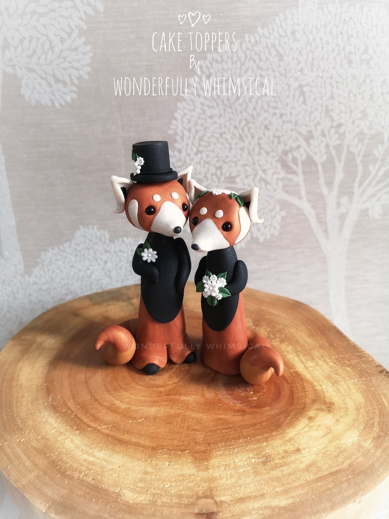Red Panda Wedding Cake Topper Red Foxes Animal Handmade Clay Bride ...