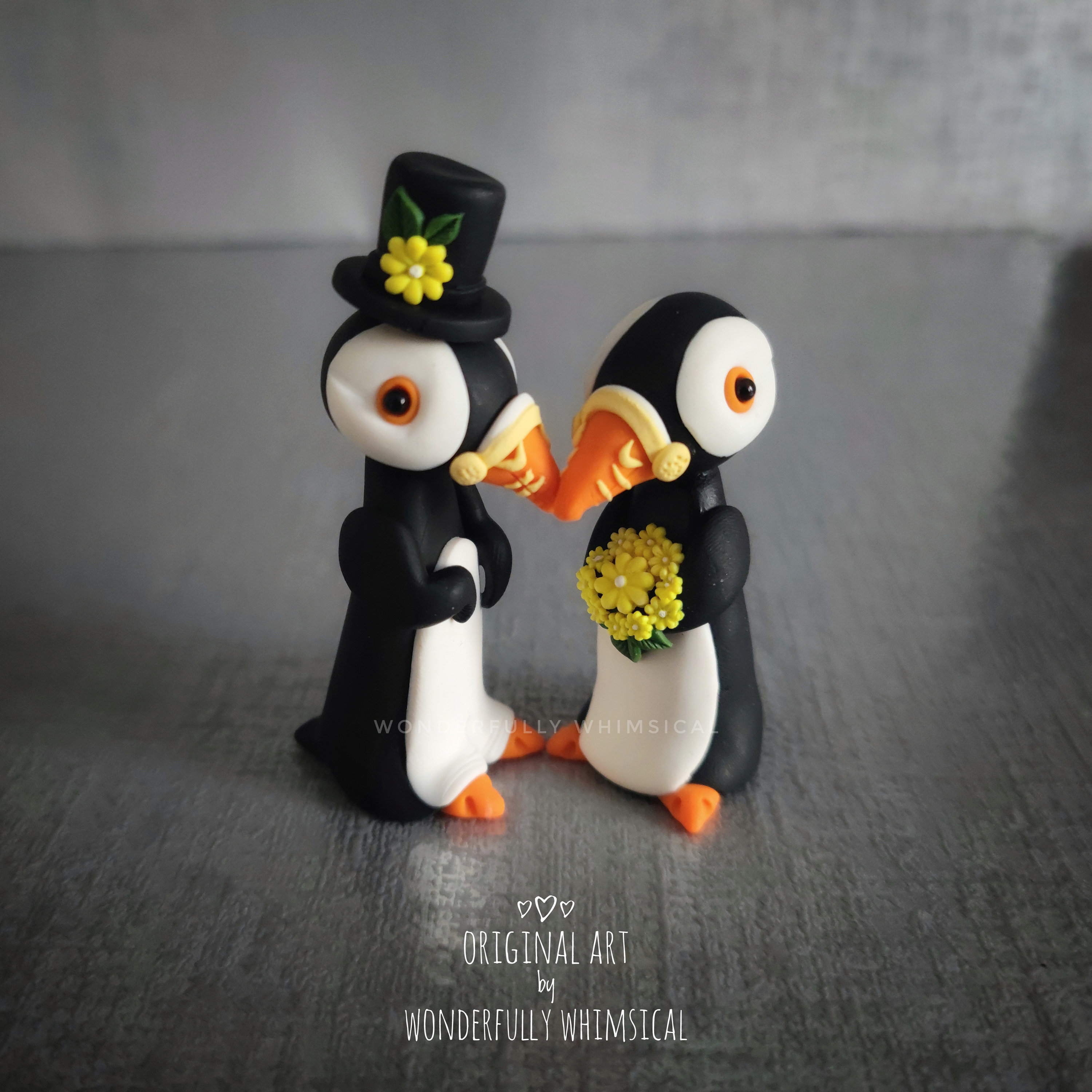 Puffin Bird Wedding Cake Topper Mini Small Animal Handmade Clay Bride ...
