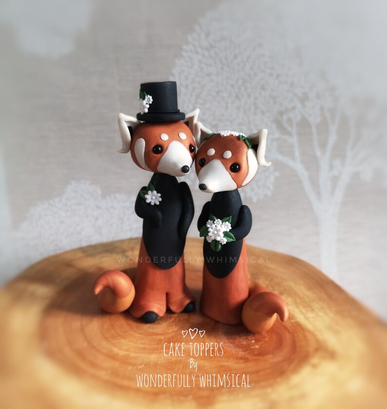 Red Panda Wedding Cake Topper Red Foxes Animal Handmade Clay Bride ...