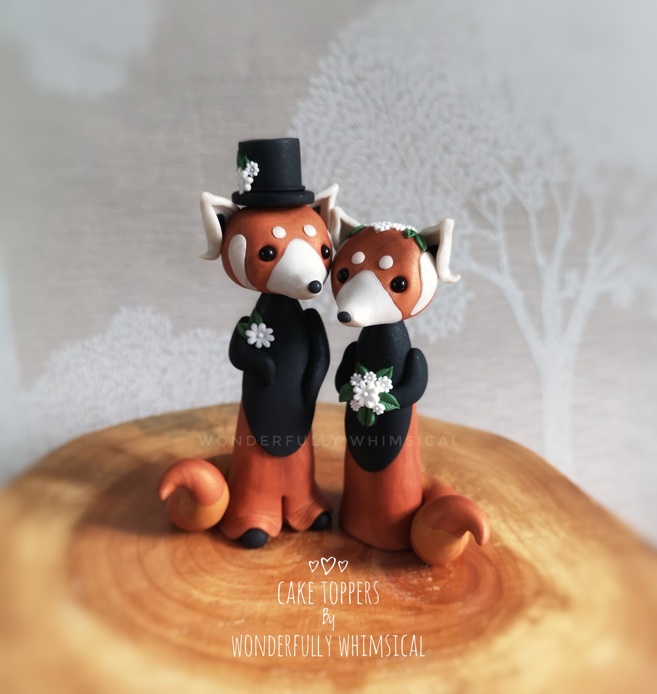 Red Panda Wedding Cake Topper Red Foxes Animal Handmade Clay Bride ...