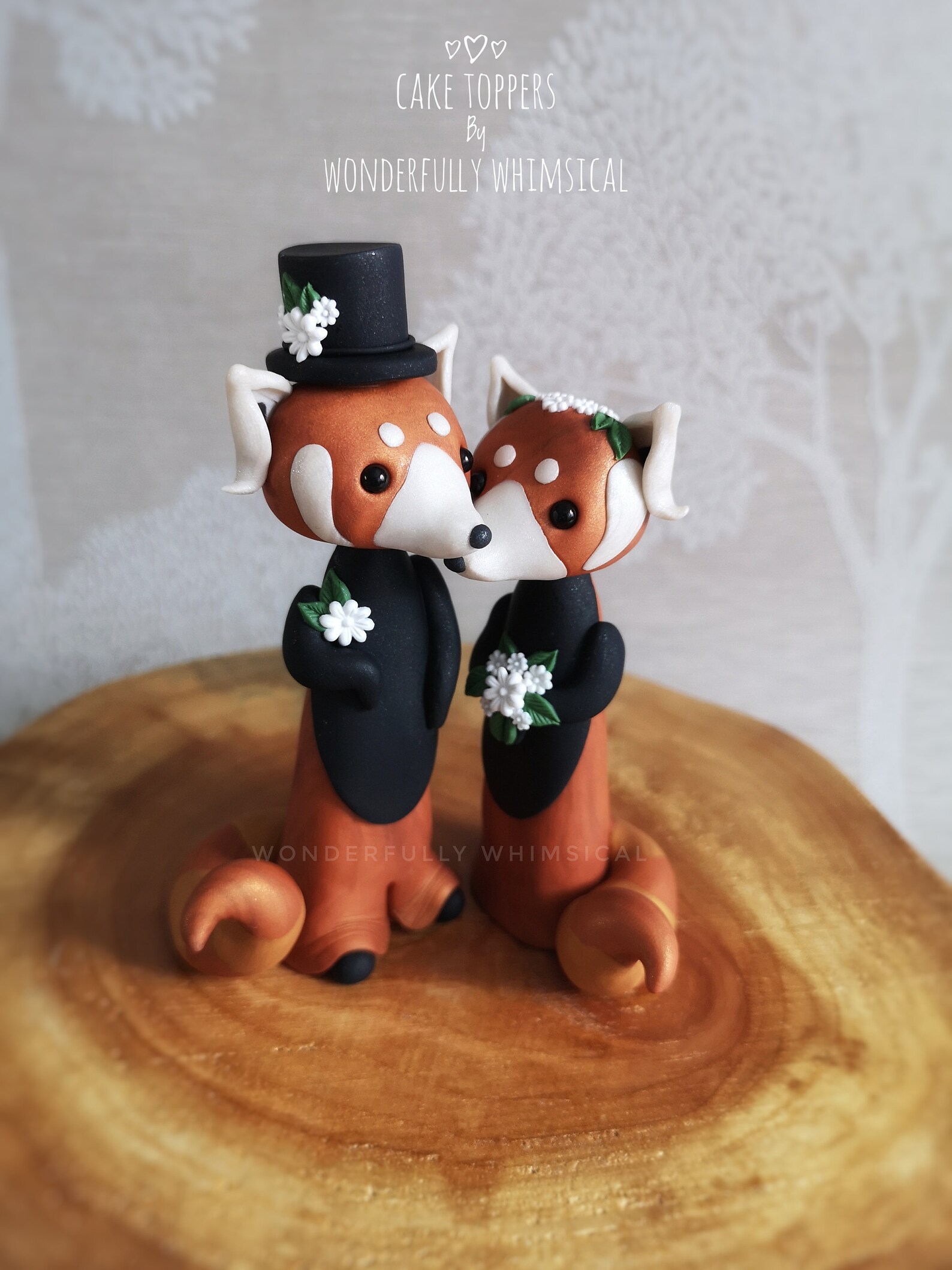 Red Panda Wedding Cake Topper Red Foxes Animal Handmade Clay Bride ...