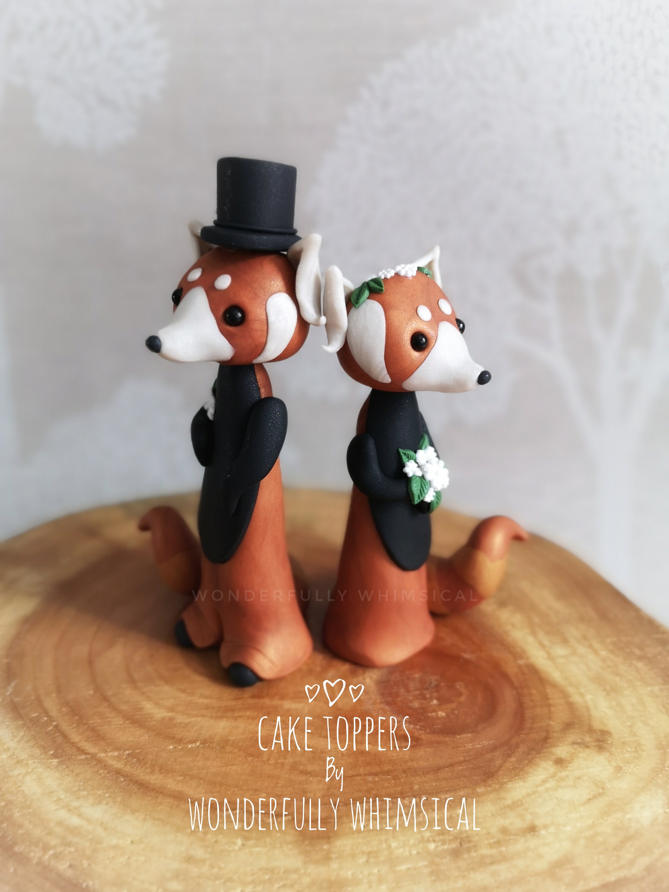 Red Panda Wedding Cake Topper Red Foxes Animal Handmade Clay Bride ...