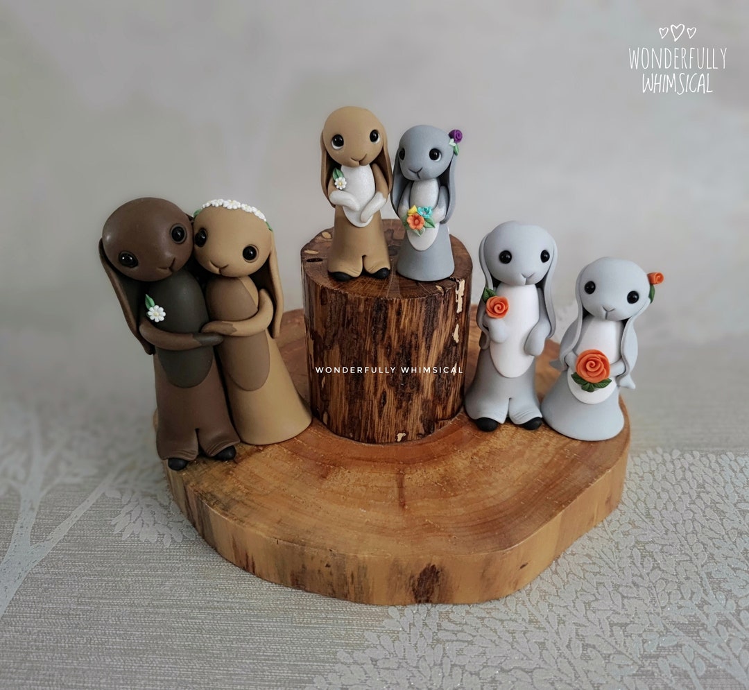 Bunny Rabbit Wedding Cake Topper Animal Handmade Clay Bride Groom ...