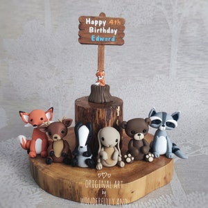 Woodland Forest Animal Clay Cake Topper Birthday Party Decoration ...