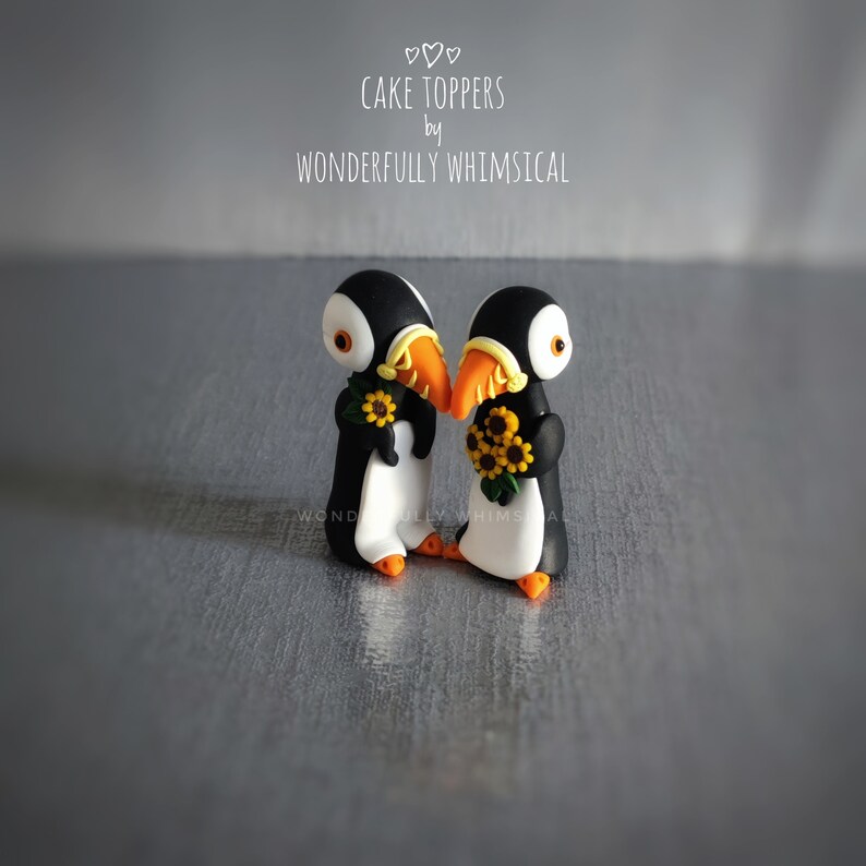 Puffin Bird Wedding Cake Topper Mini Small Animal Handmade Clay Bride ...