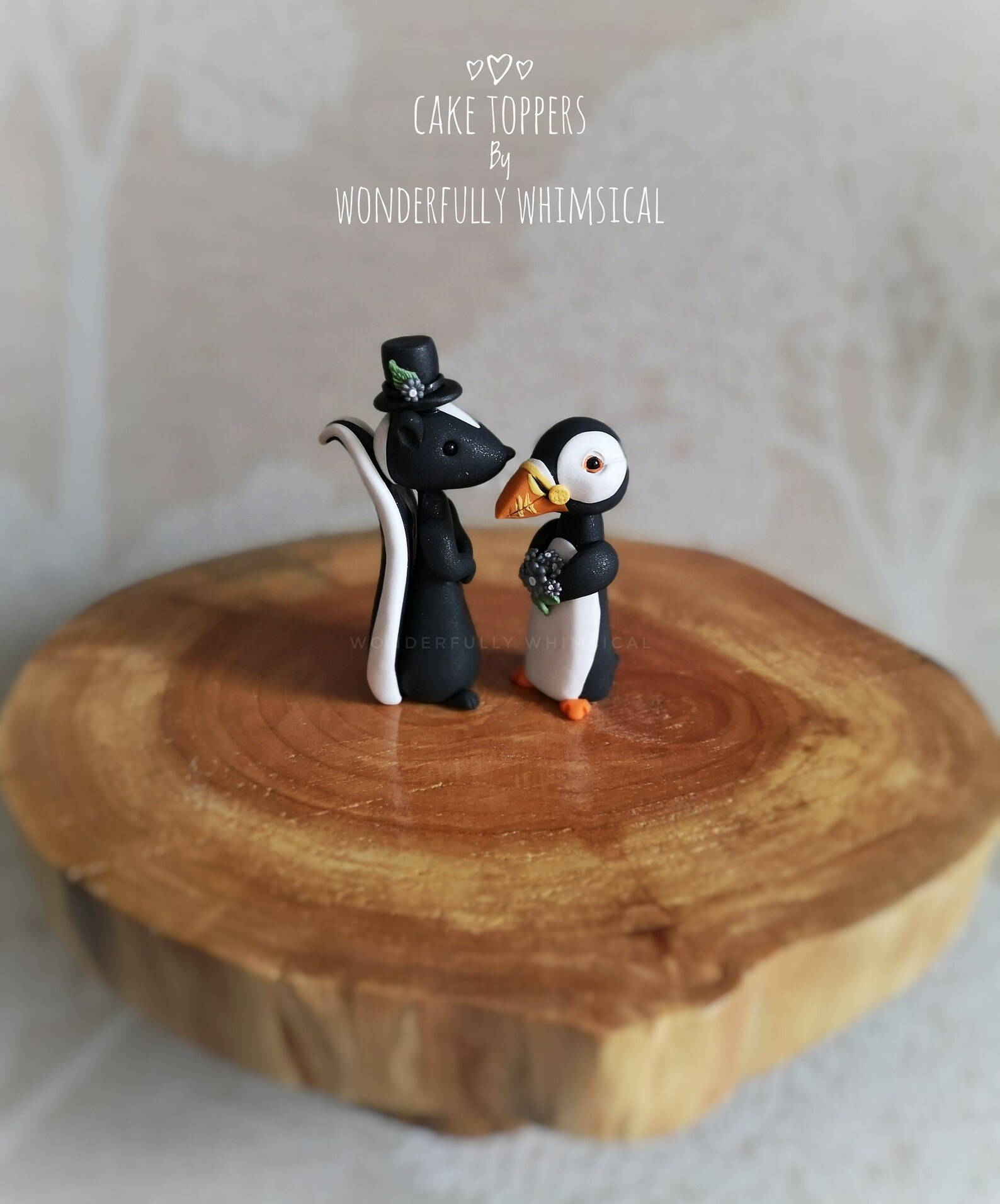 Puffin Bird Wedding Cake Topper Mini Small Animal Handmade Clay Bride ...
