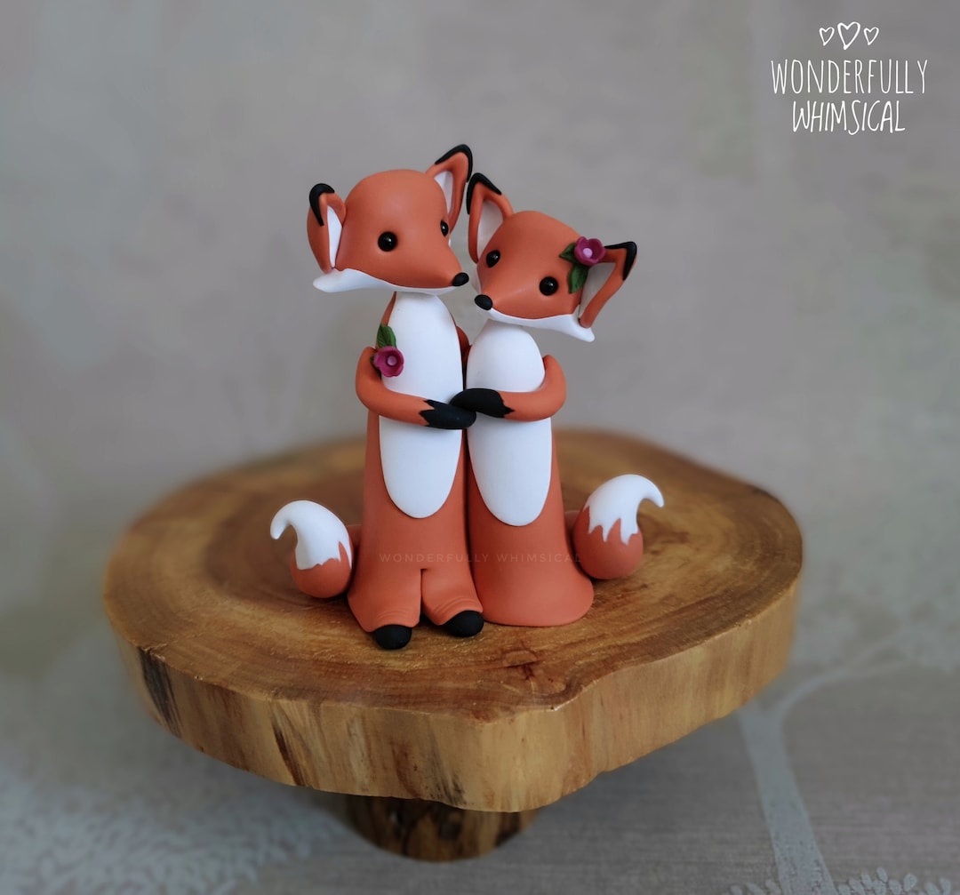 Fox Wedding Cake Topper Red Gold Foxes Animal Handmade Clay Bride ...