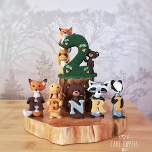 Forest Woodland Animal Theme Cake Topper Birthday Letters Name Age Baby ...