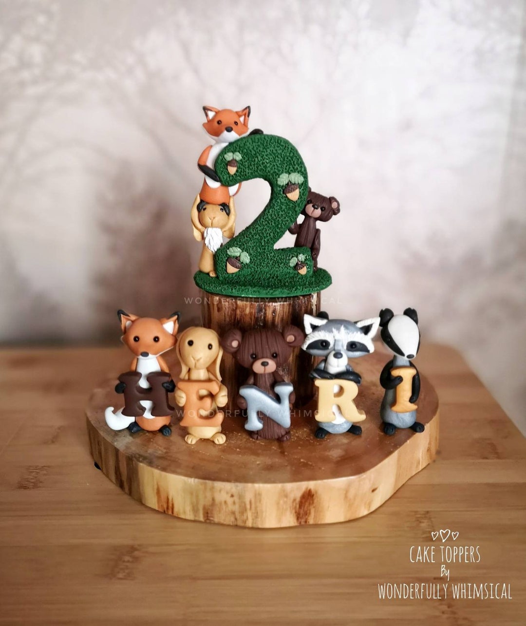 Forest Woodland Animal Theme Cake Topper Birthday Letters Name Age Baby ...