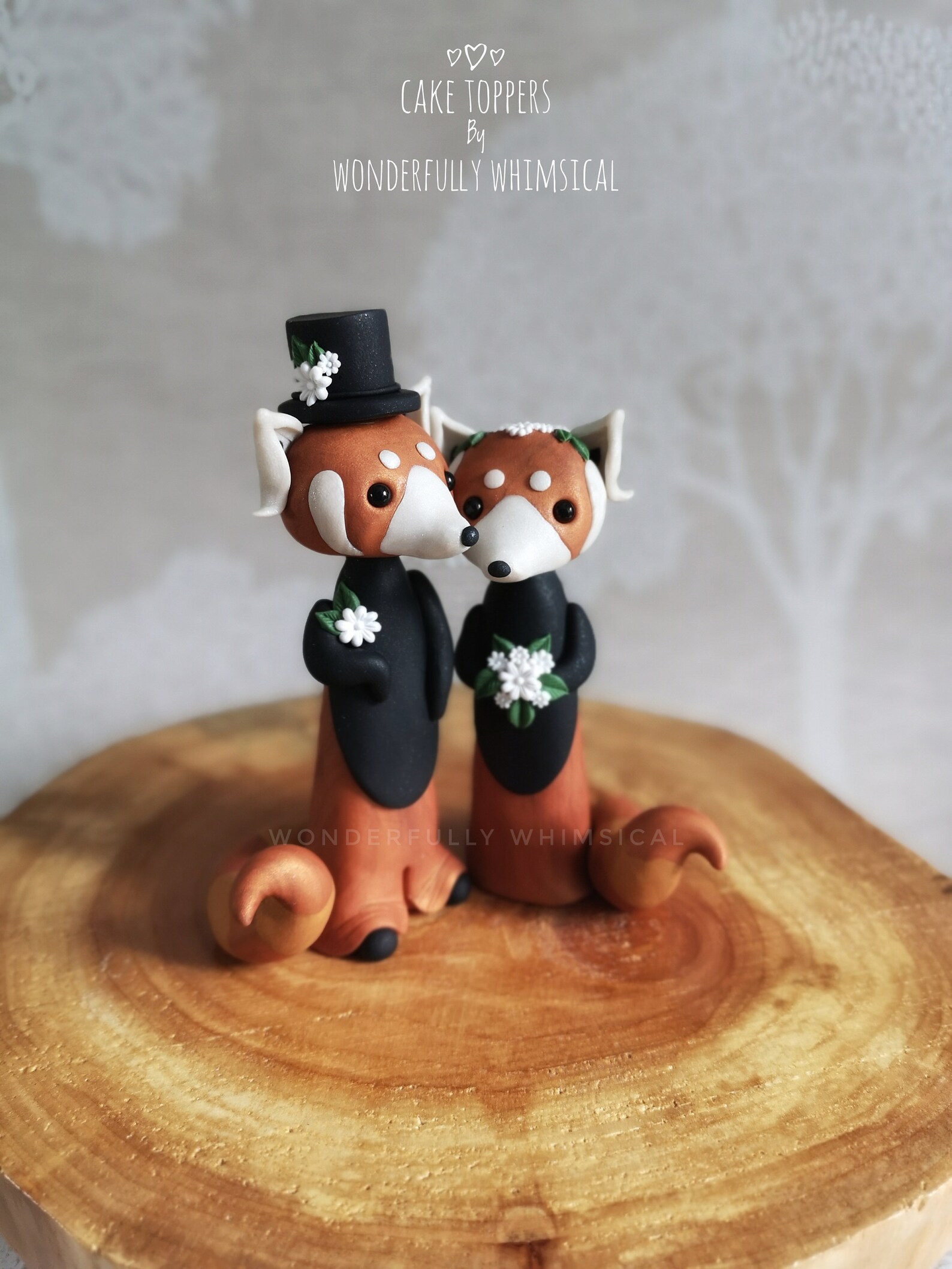 Red Panda Wedding Cake Topper Red Foxes Animal Handmade Clay Bride ...