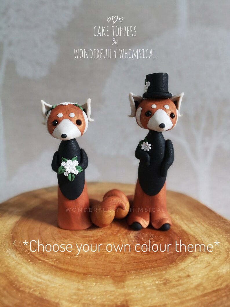 Red Panda Wedding Cake Topper Red Foxes Animal Handmade Clay Bride ...